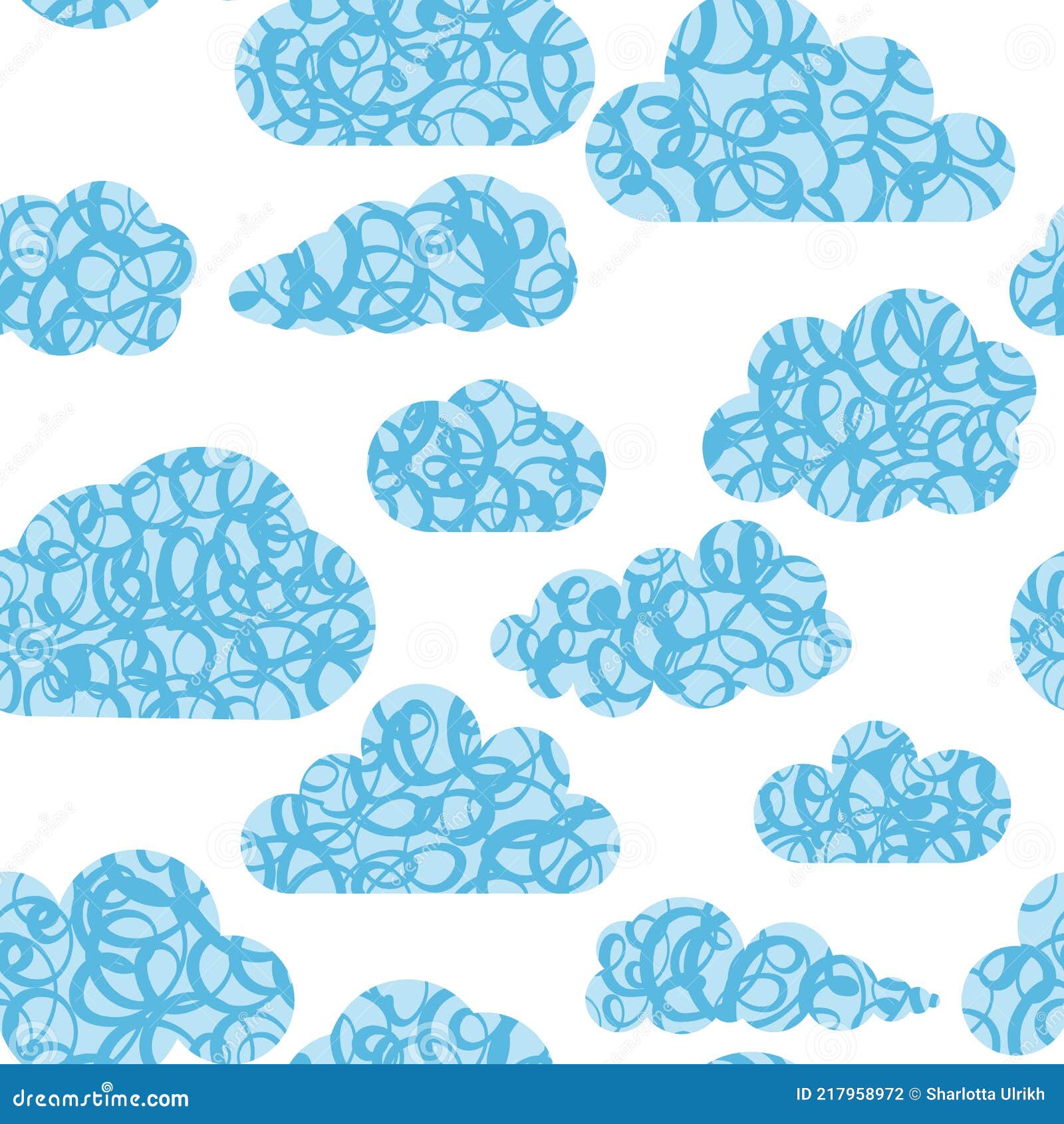 Fluffy Clouds Vector Seamless Pattern - Collection Of Stylized Cloud ...