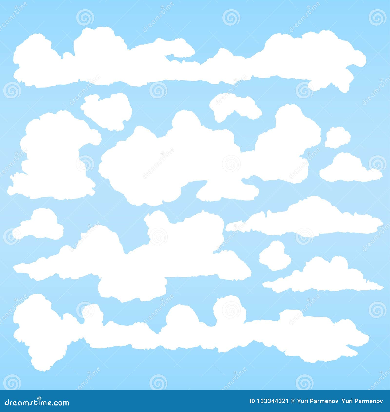 Fluffy Clouds Vector Set - Collection of Stylized Cloud for Sky ...