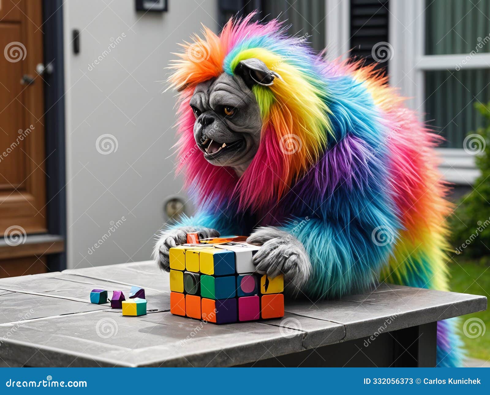 A Fluffy Cuddy Monster Solving a Rubiks Cube Covered Rainbow Coloured ...