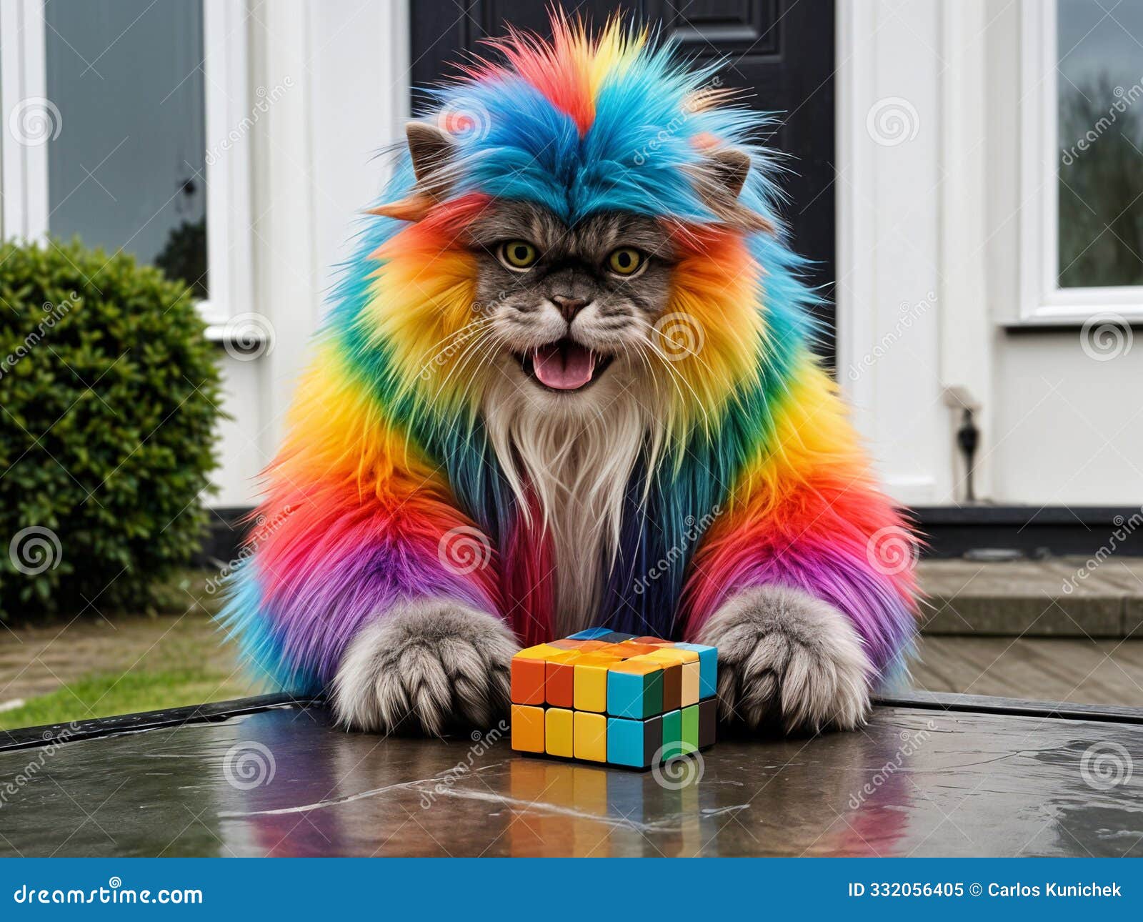 A Fluffy Cuddy Monster Solving a Rubiks Cube Covered Rainbow Coloured ...