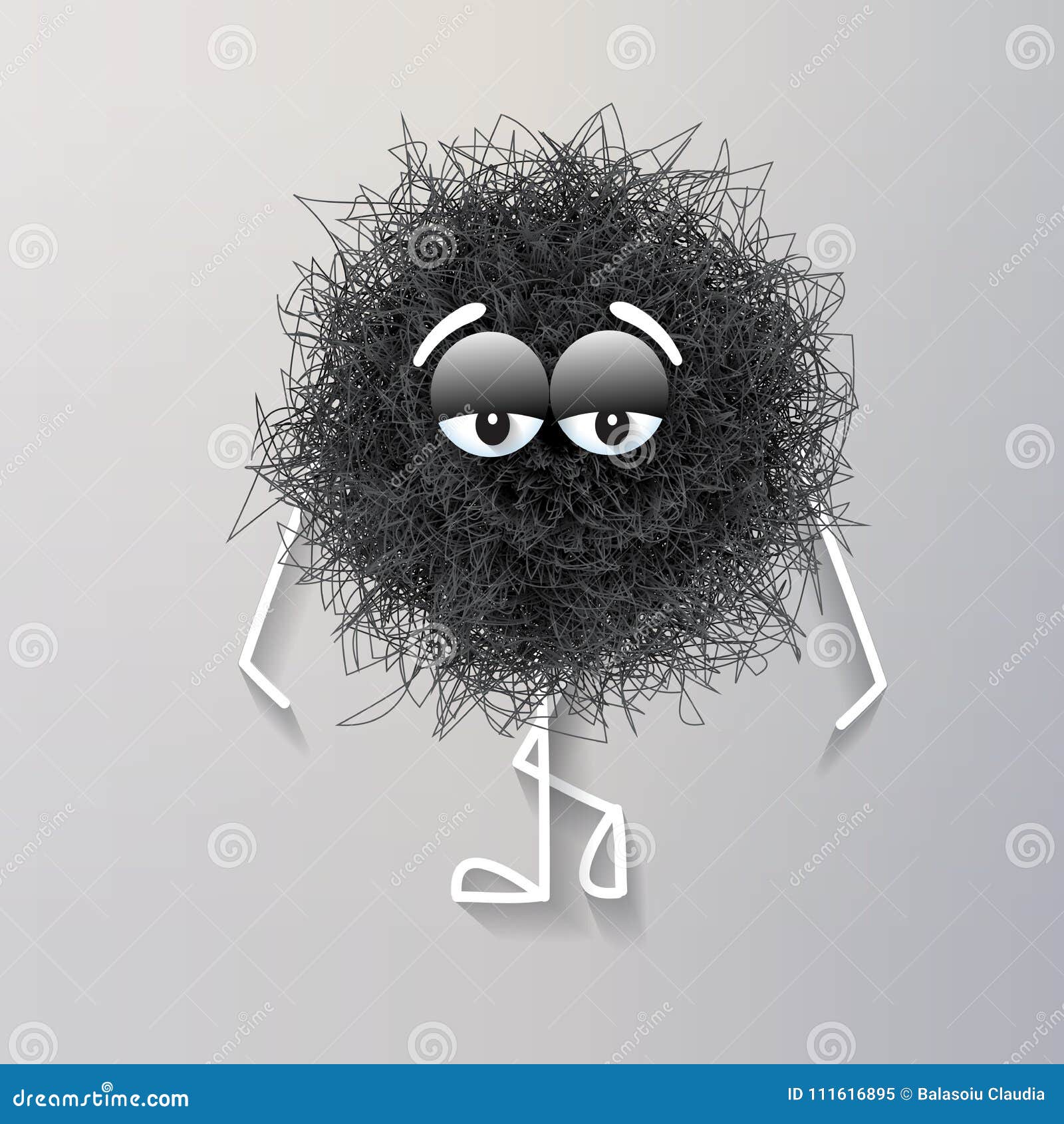 Fluffy Cute Black Spherical Creature Thinking and Stressed Stock Vector ...