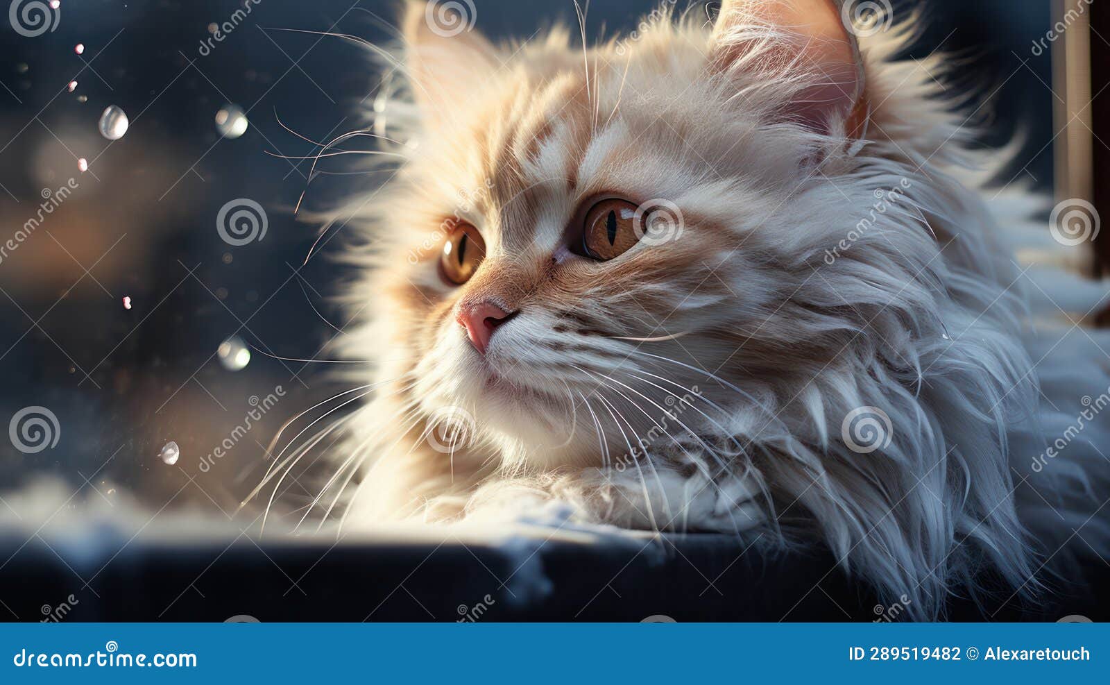 Fluffy Gray Cat Looks at Falling Snowflakes through the Window Stock ...