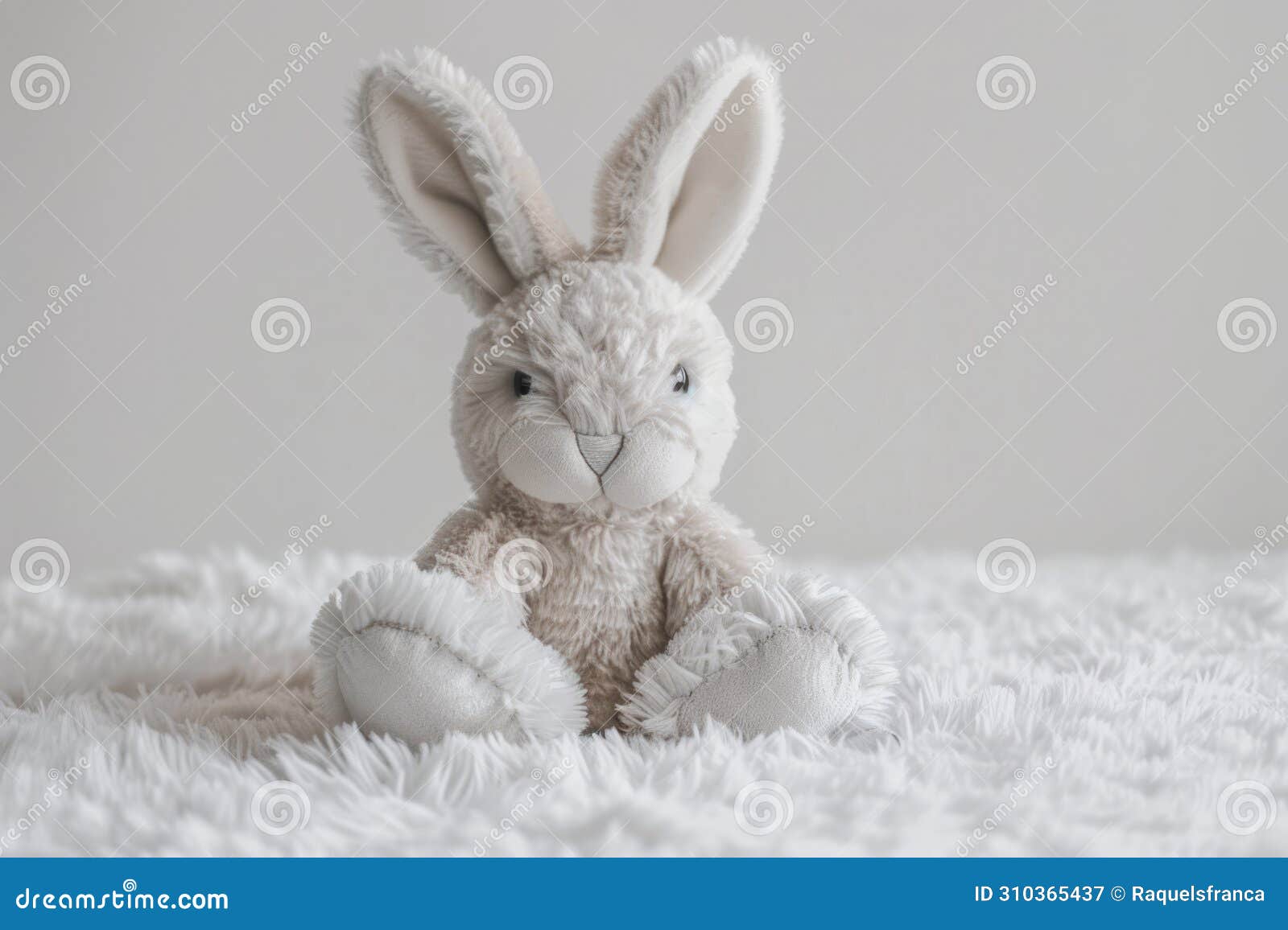 A White Stuffed Rabbit Next To A Bed, AI Stock Image | CartoonDealer ...
