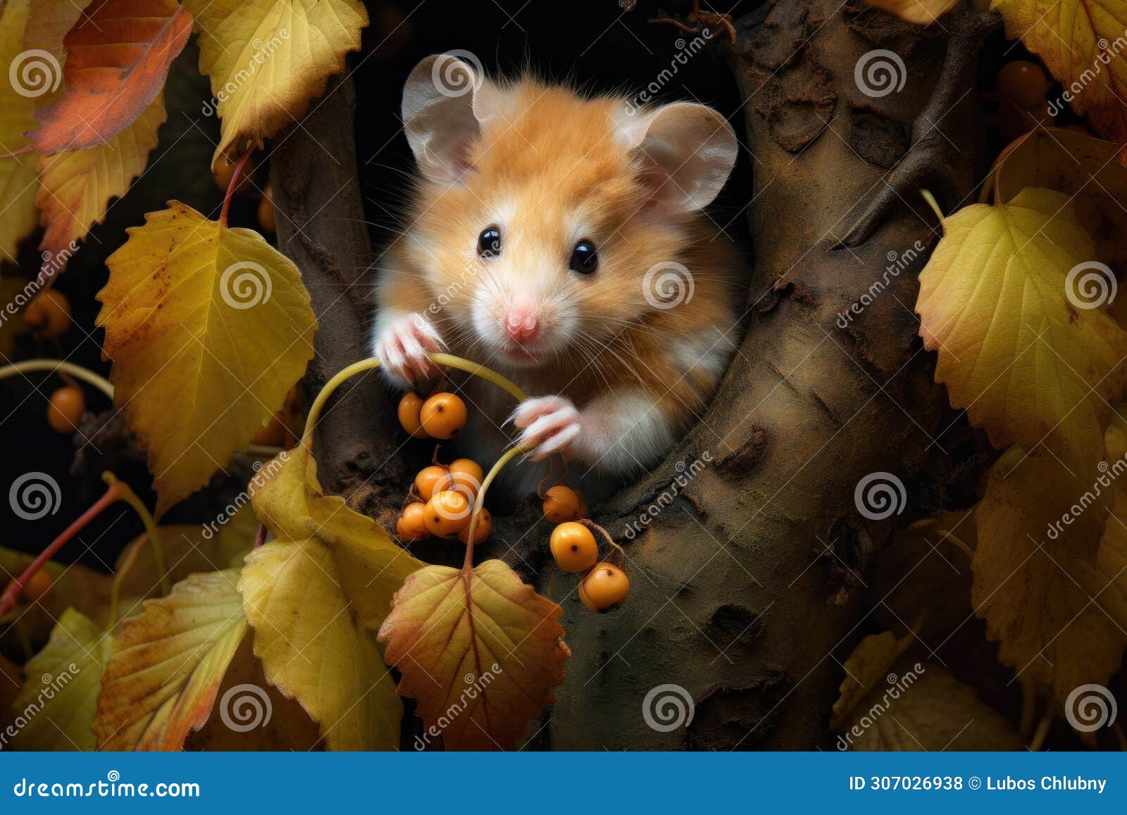 Fluffy Hamster on a Tree with Leaves Stock Illustration - Illustration ...