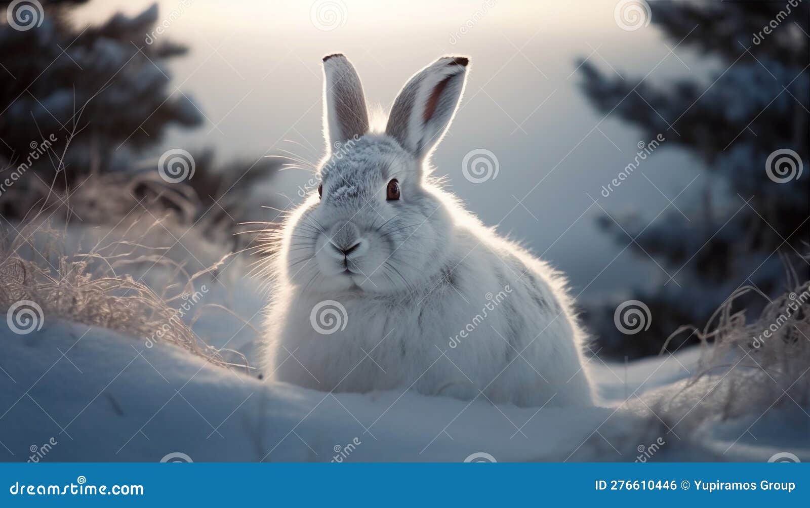 Fluffy Hare Sits in Snow, Ears Up Generated by AI Stock Illustration ...
