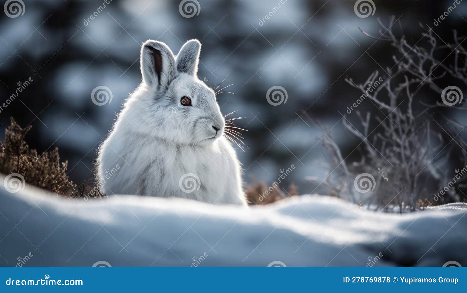 A Fluffy Hare Sits in the Snow, Looking at Camera Generated by AI Stock ...