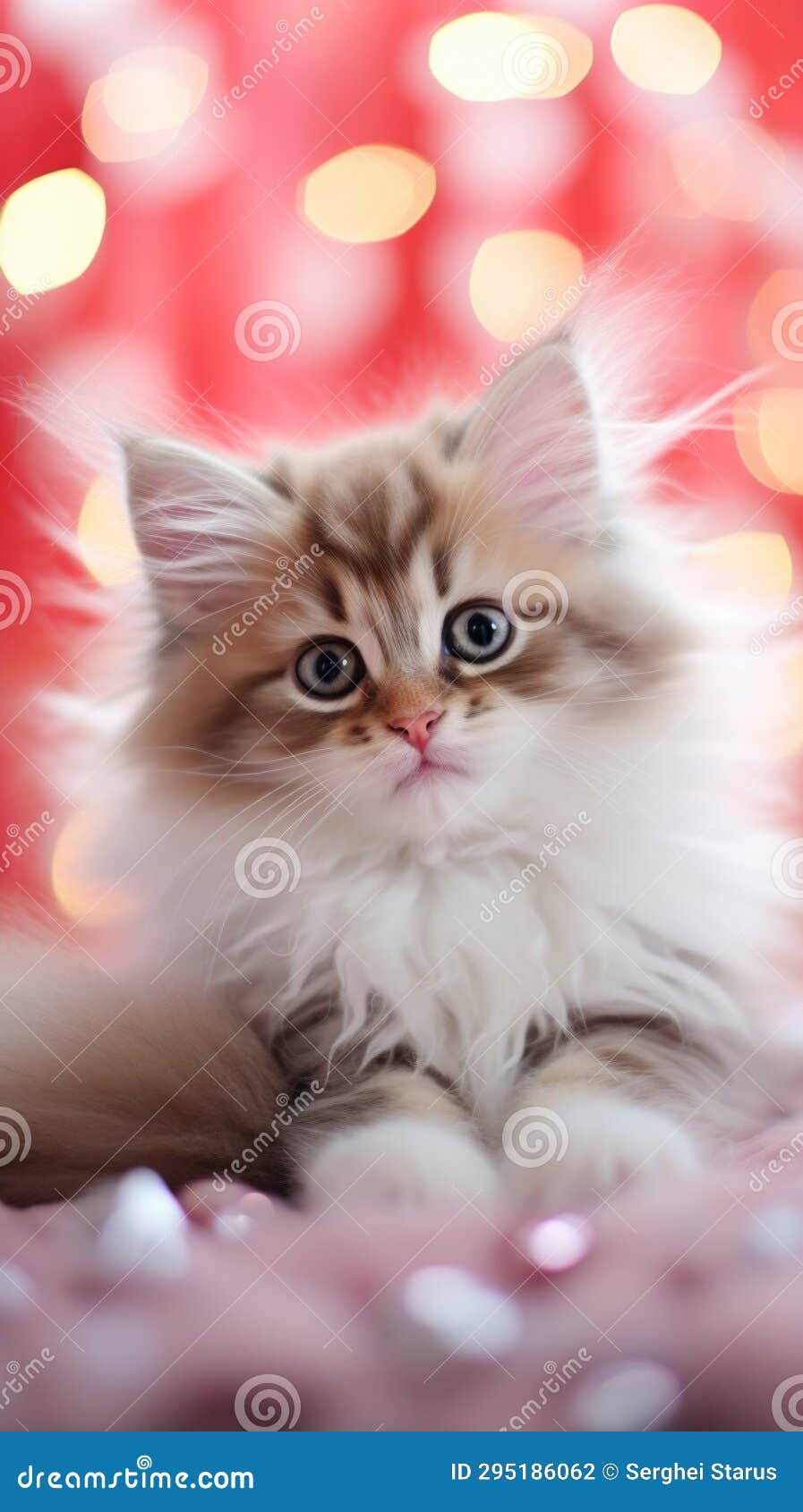 A Fluffy Kitten Sitting on a Pink Blanket, AI Stock Photo - Image of ...