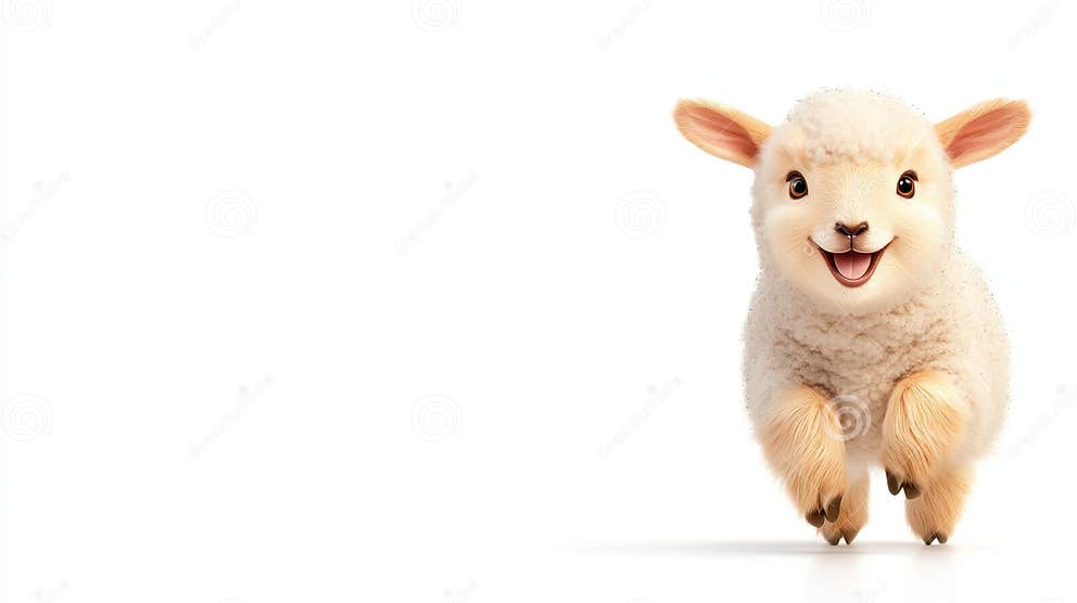 Fluffy Lamb Joyfully Running with Cheerful Expression in Bright Setting ...