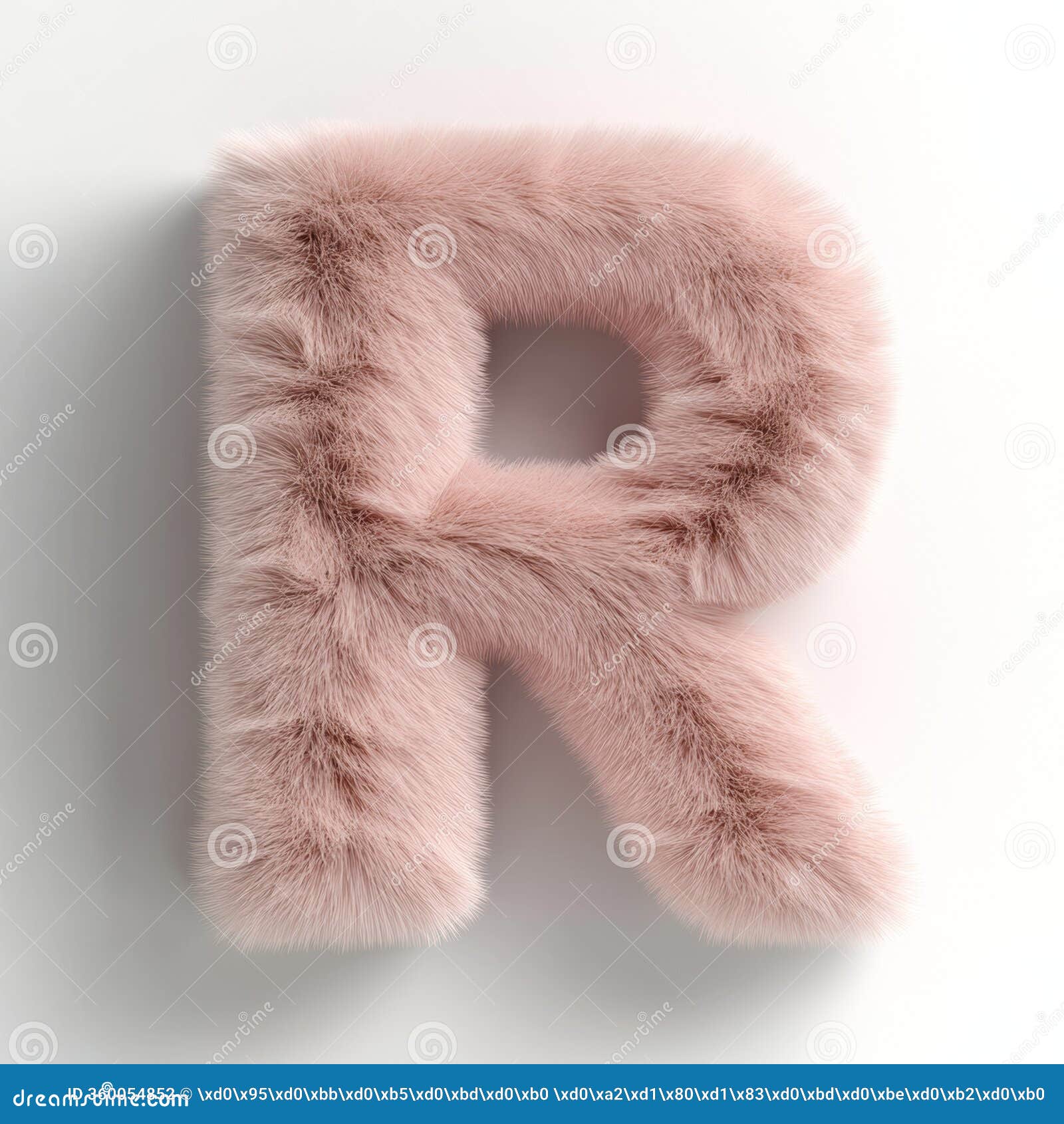 Fluffy Light Pink Letter R on Pure White Background with Three ...