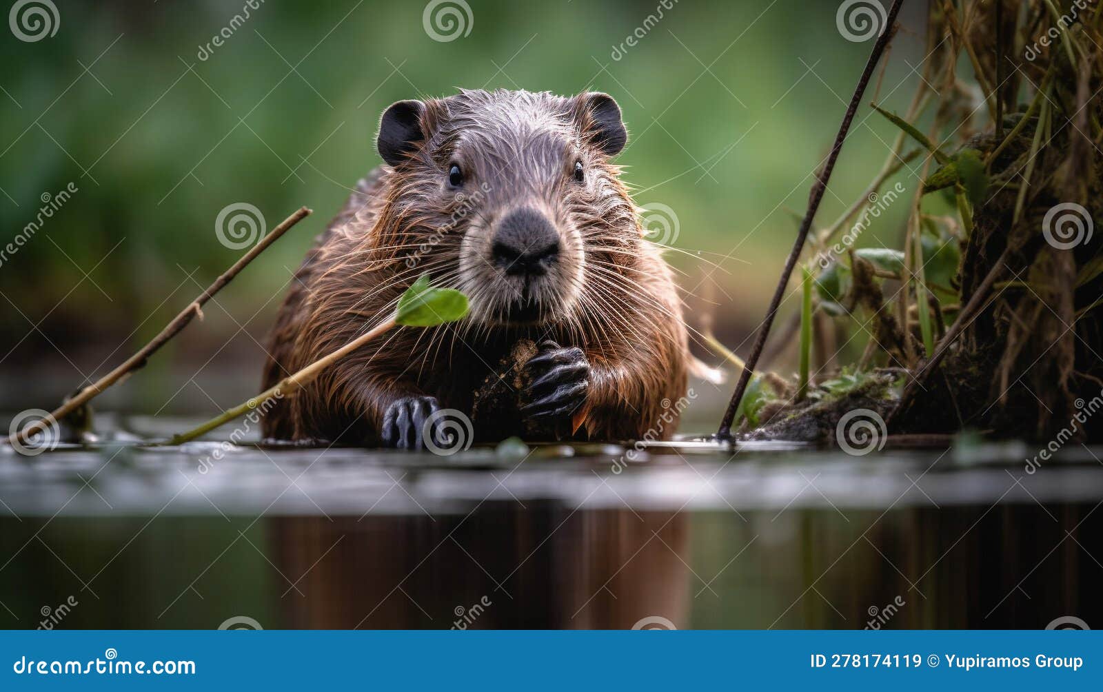 Fluffy Nutria Eating Grass by the Pond Generated by AI Stock Image ...