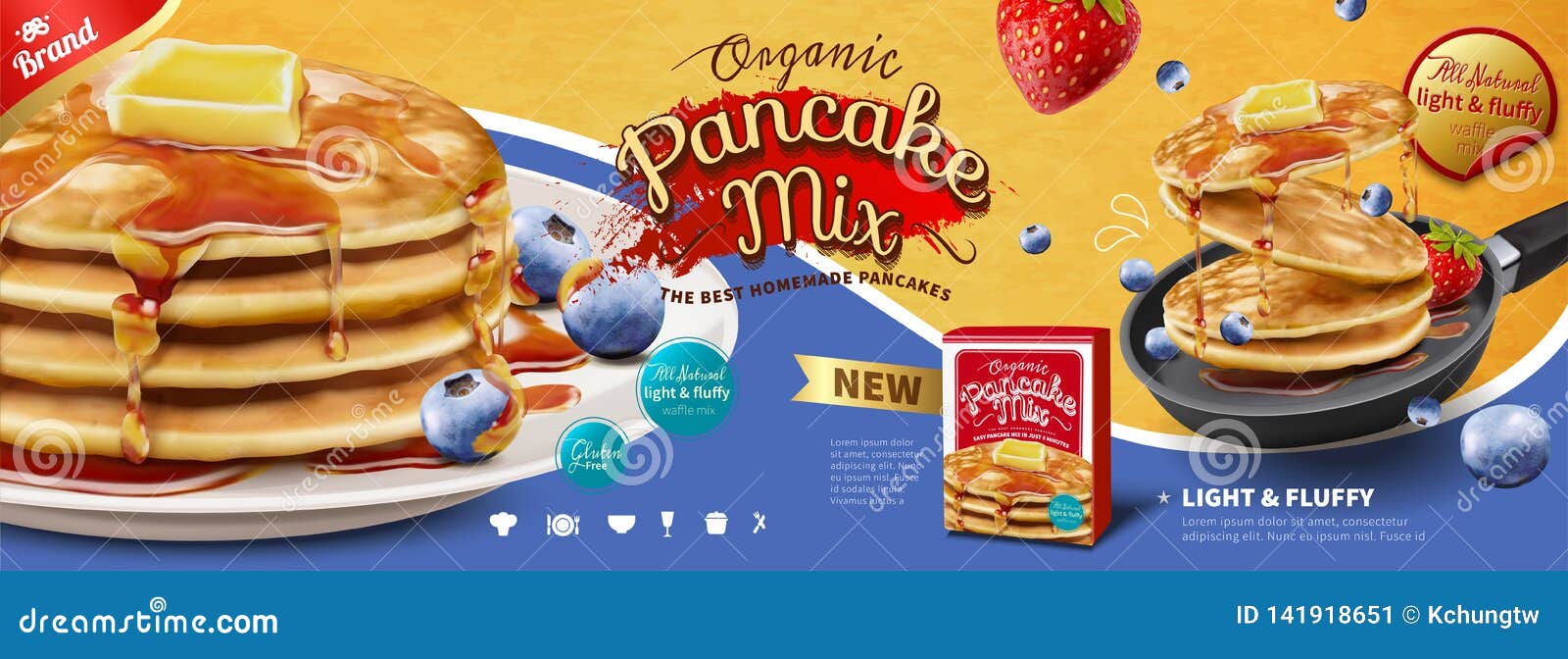 Fluffy pancake banner ads stock vector. Illustration of banner - 141918651