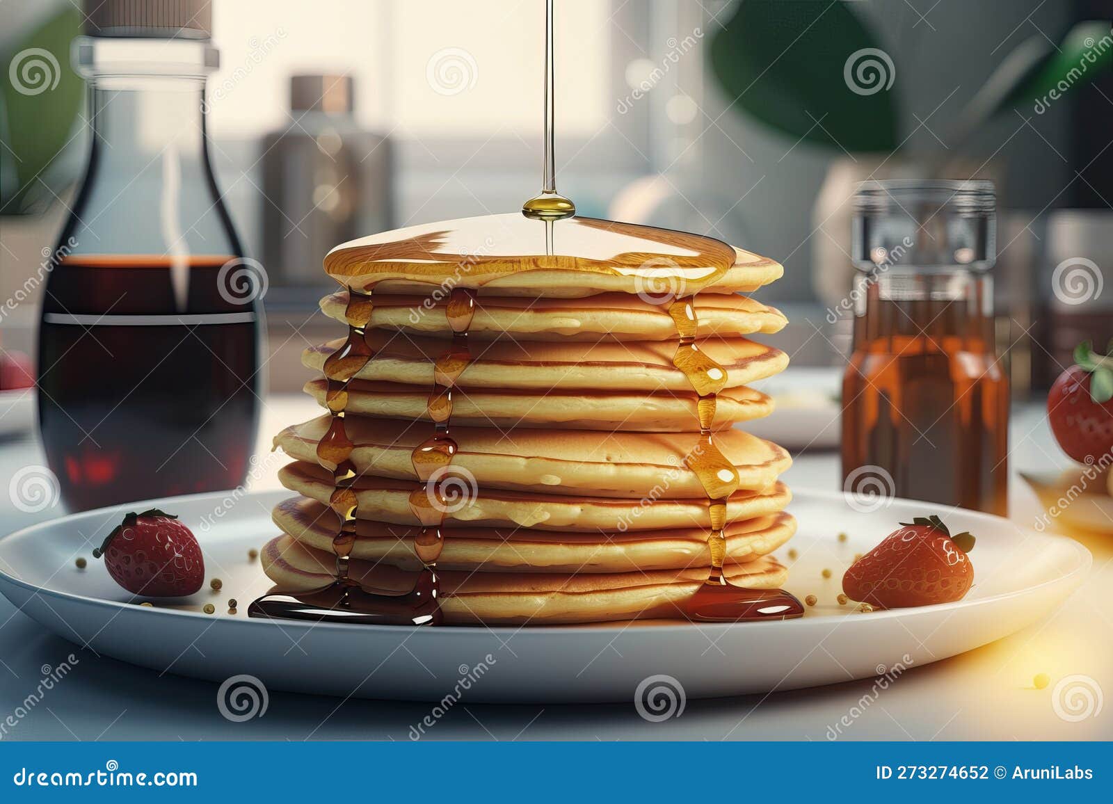 Fluffy Pancakes Stack, Syrup Drizzle, Generative AI Stock Illustration ...
