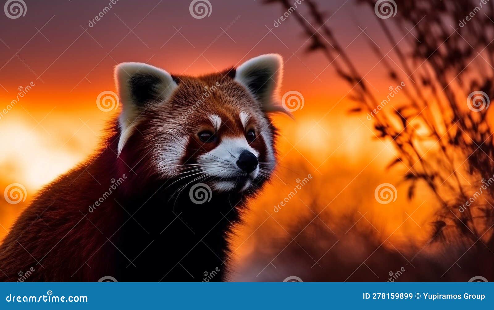 Fluffy Panda Staring at Sunset in Forest Generated by AI Stock ...