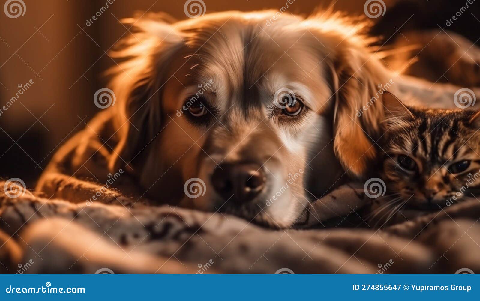 Fluffy Purebred Puppy and Kitten Cuddle Indoors Generated by AI Stock ...