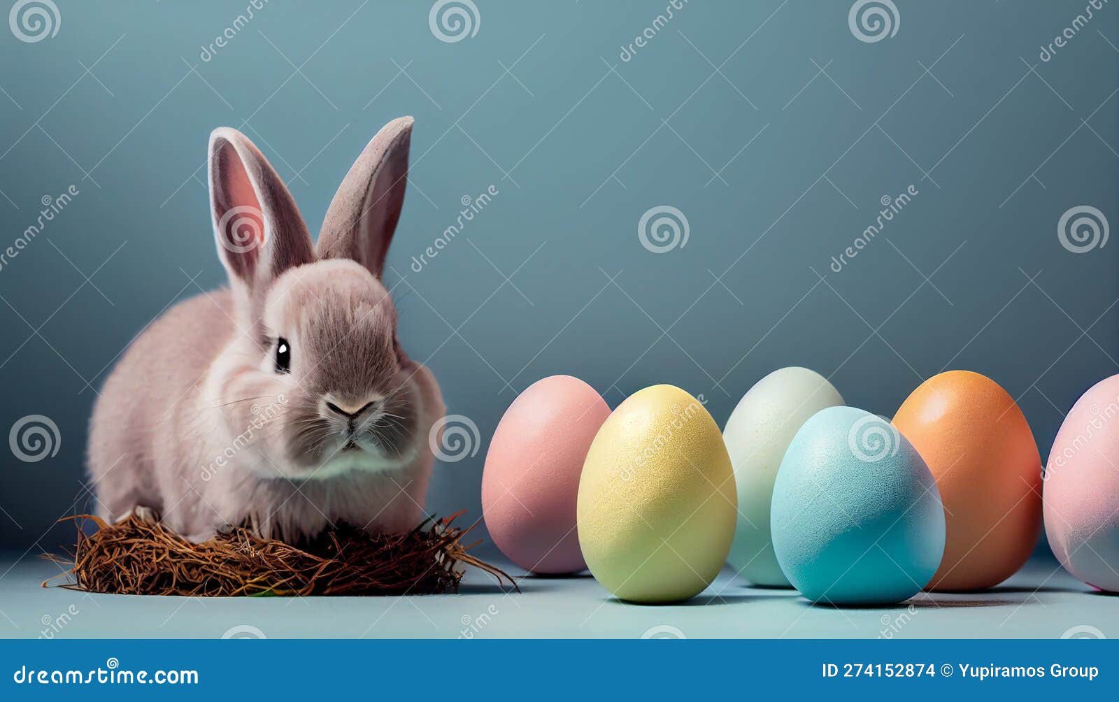 Fluffy Rabbit Celebrates Spring with Multi Colored Eggs Generated by AI ...