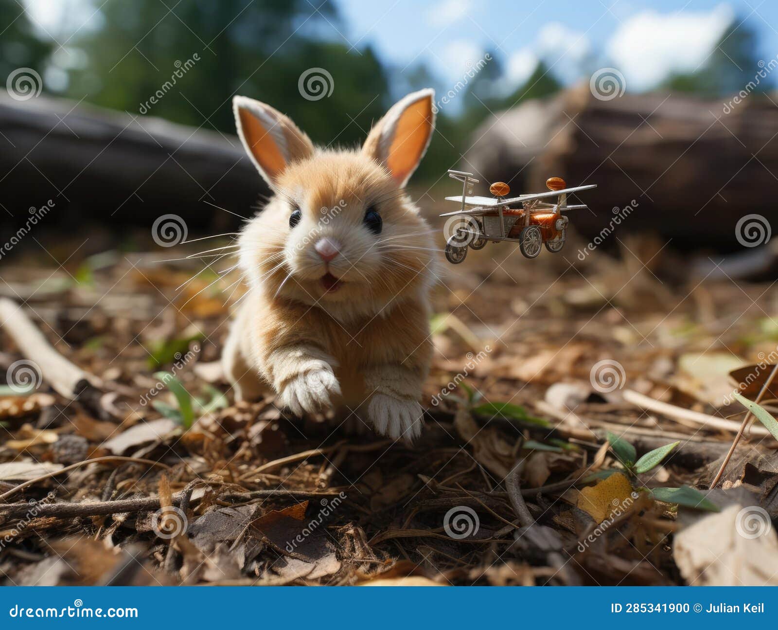 Fluffy Rabbit Soaring with Toy Airplane Stock Illustration ...