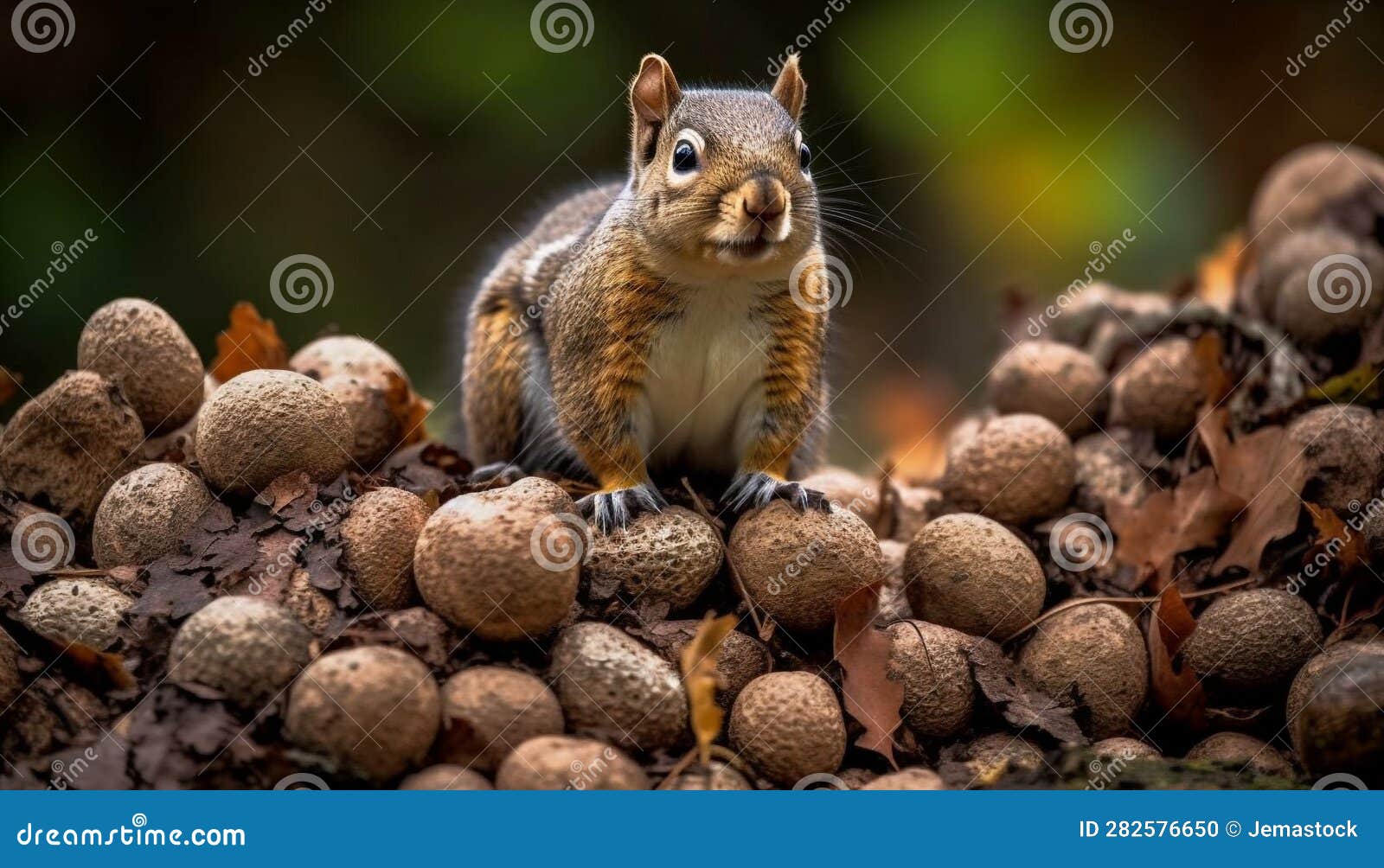 Fluffy Rodent Eating Fruit on Tree Branch in Autumn Forest Generated by ...