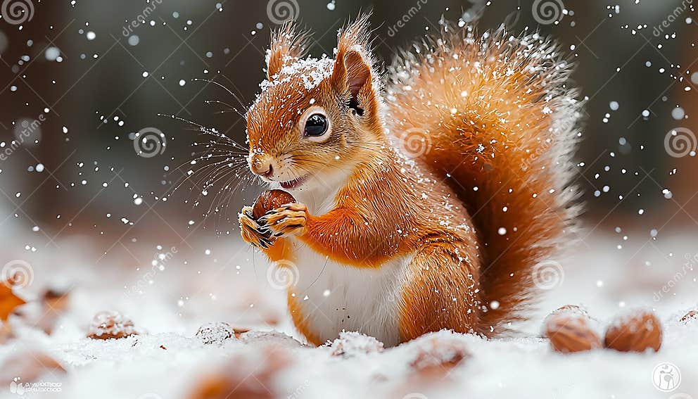Fluffy Rodent Playing in the Snow, Looking Cute Generated by AI Stock ...