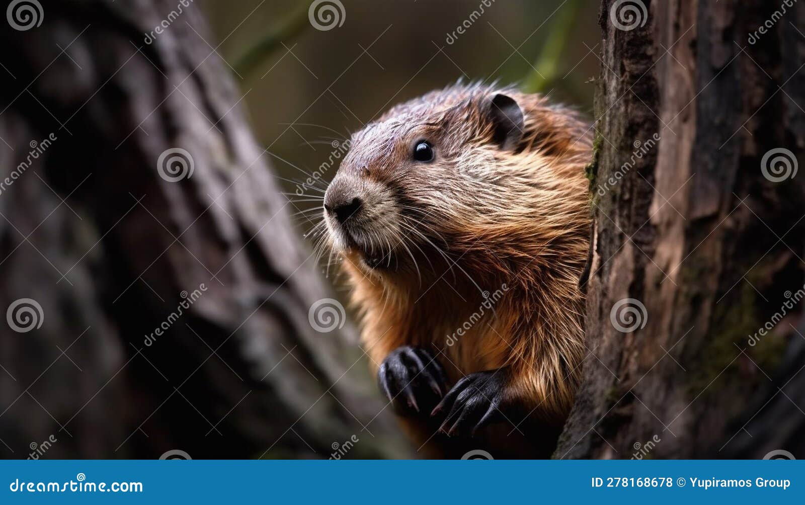 Fluffy Rodent Sitting on Branch, Eating Nut Generated by AI Stock ...