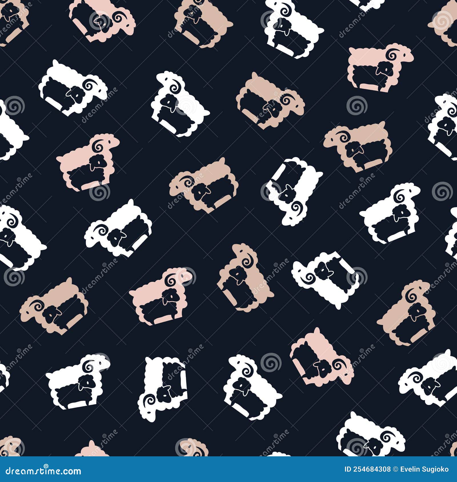 Fluffy Sheep Mother and Children Vector Graphic Seamless Pattern Stock ...