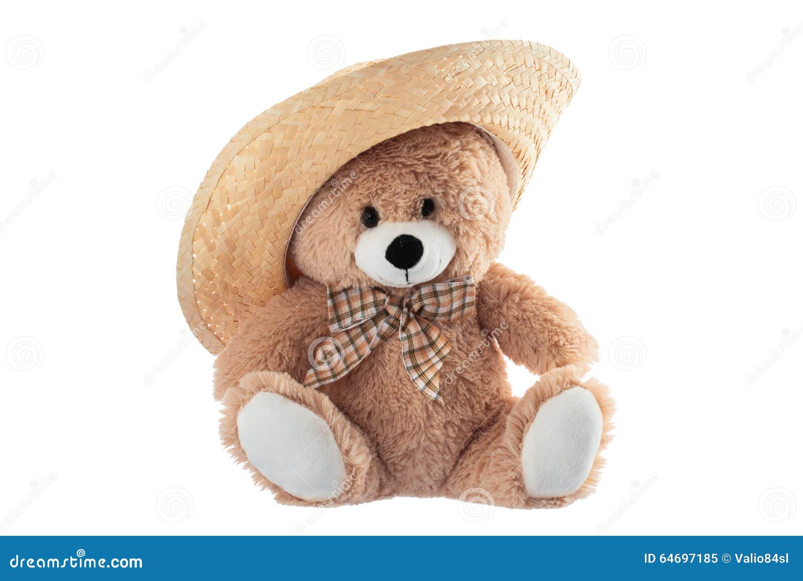 Fluffy Teddy Bear with Straw Hat Hat Isolated on a White Background ...