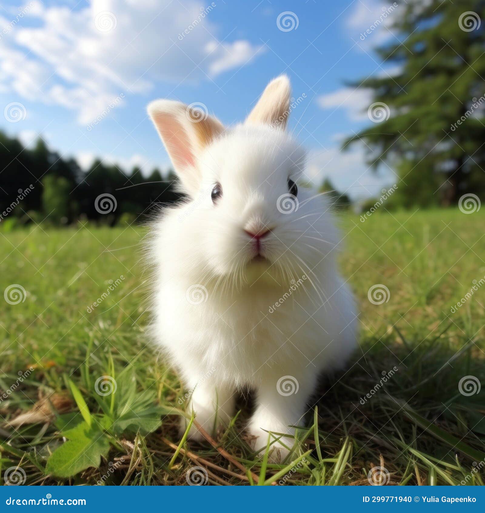 A Fluffy White Bunny Sitting on a Bed of Green Grass, Stock Photo ...