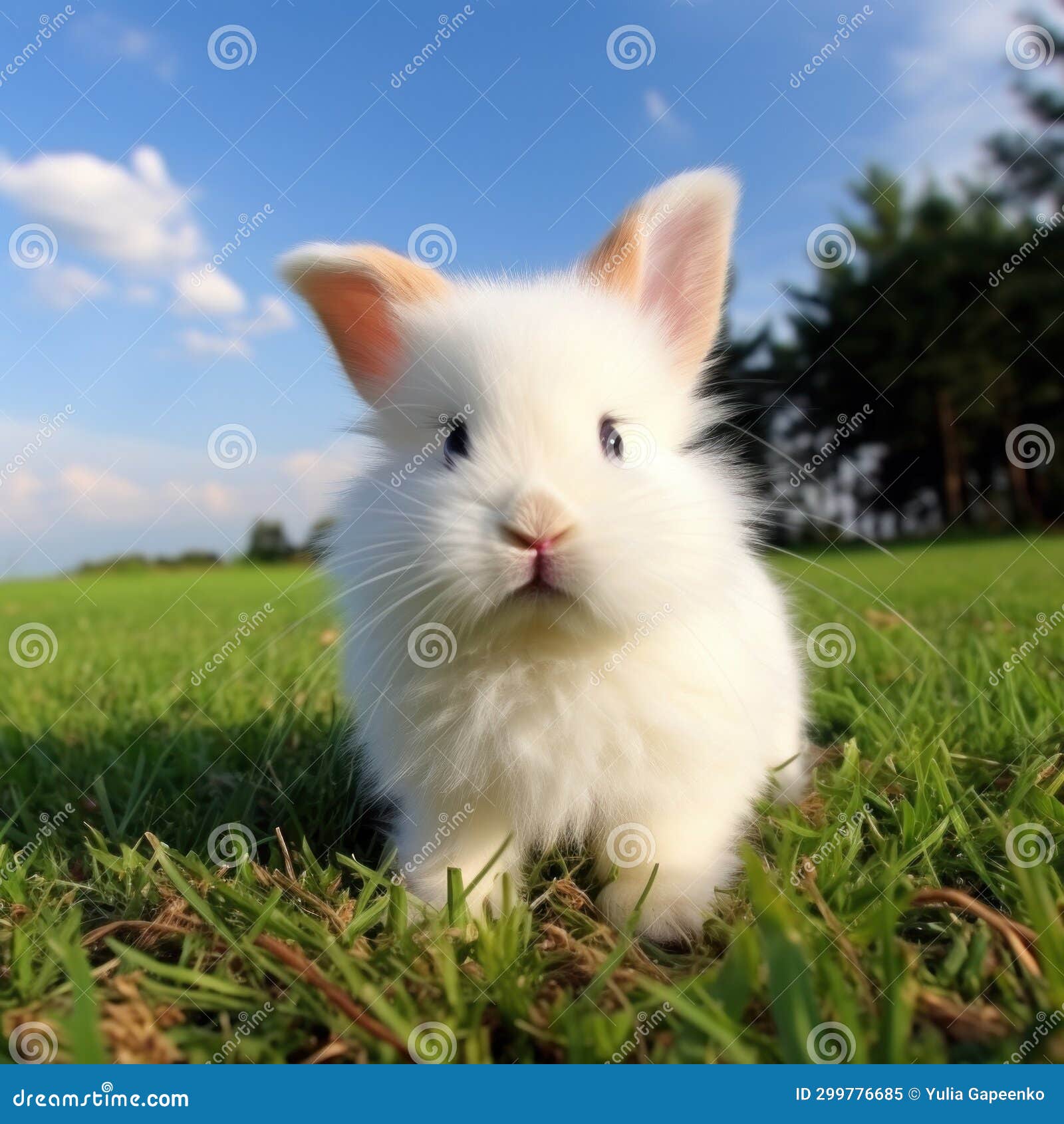 A Fluffy White Bunny Sitting on a Bed of Green Grass, Stock Image ...
