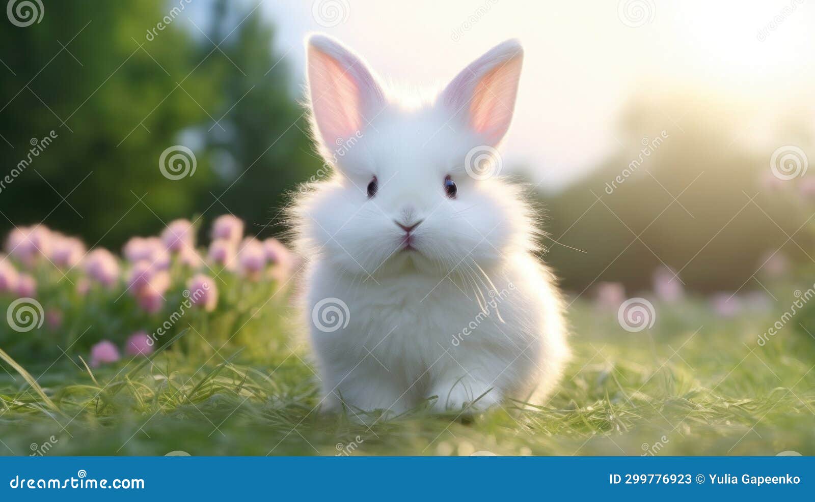 A Fluffy White Bunny Sitting on a Bed of Green Grass, Stock Image ...