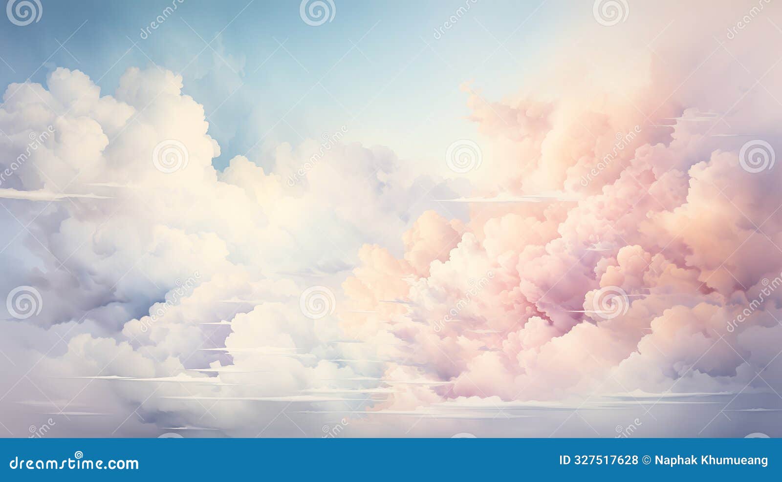 Fluffy White Clouds Fill the Blue Sky in the Watercolor Illustration ...