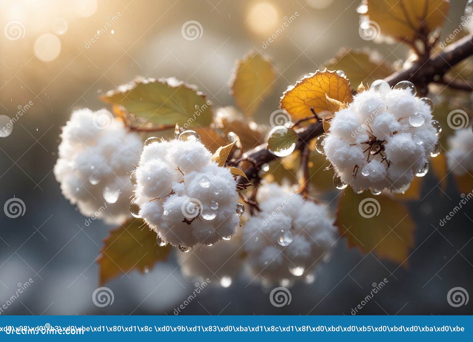 Fluffy White Cotton on a Branch in Drops of Rain. Ai Generative Stock ...