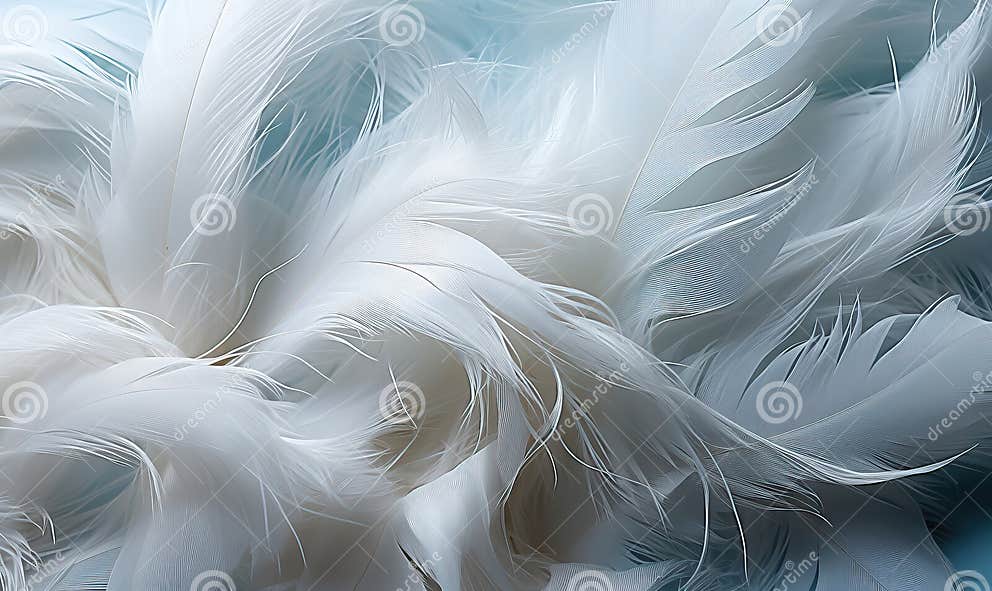 Fluffy White Feathers on a Blue Background. Stock Image - Image of soft ...