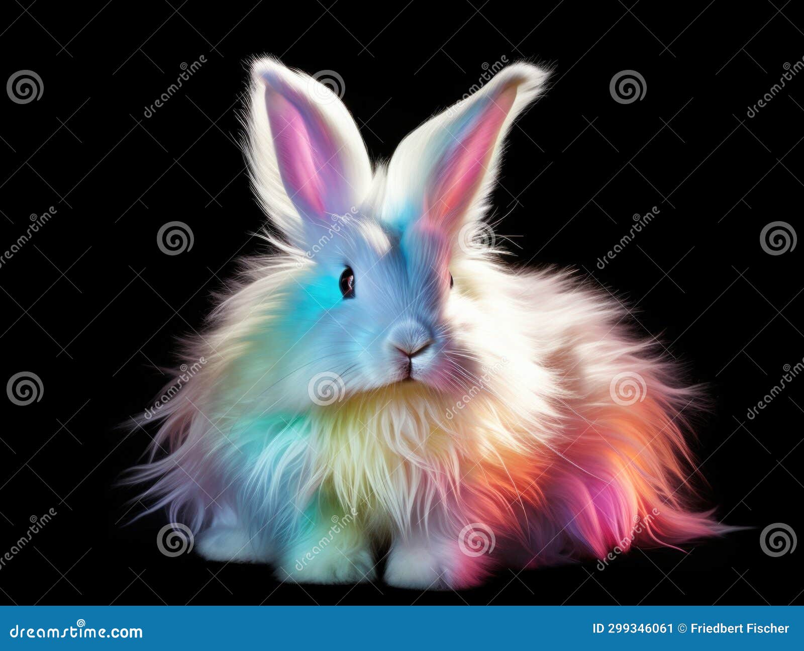 A Fluffy White Rabbit with a Rainbow Colored Fur Stock Image - Image of ...