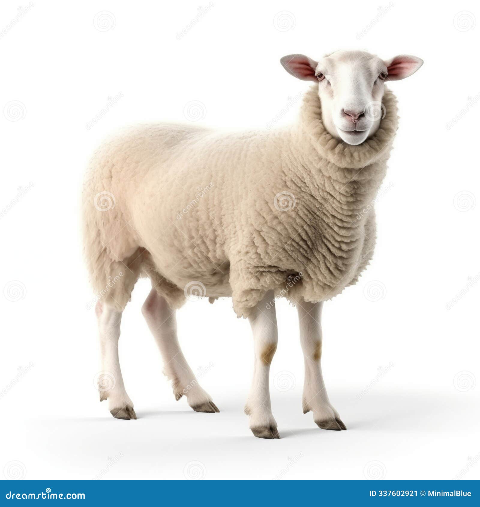 Fluffy White Sheep Standing on White Background Looking Forward Stock ...