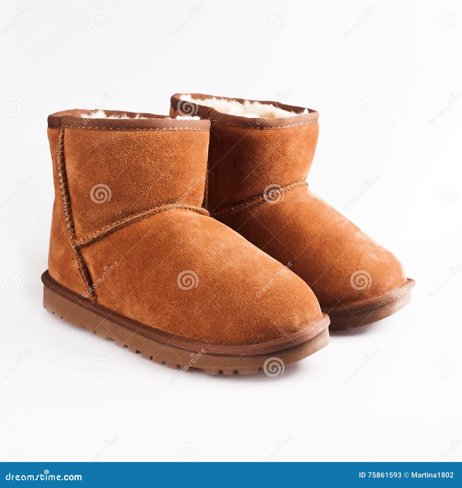 Fluffy Woolly Warm Boots Over White Stock Image - Image of woolly ...