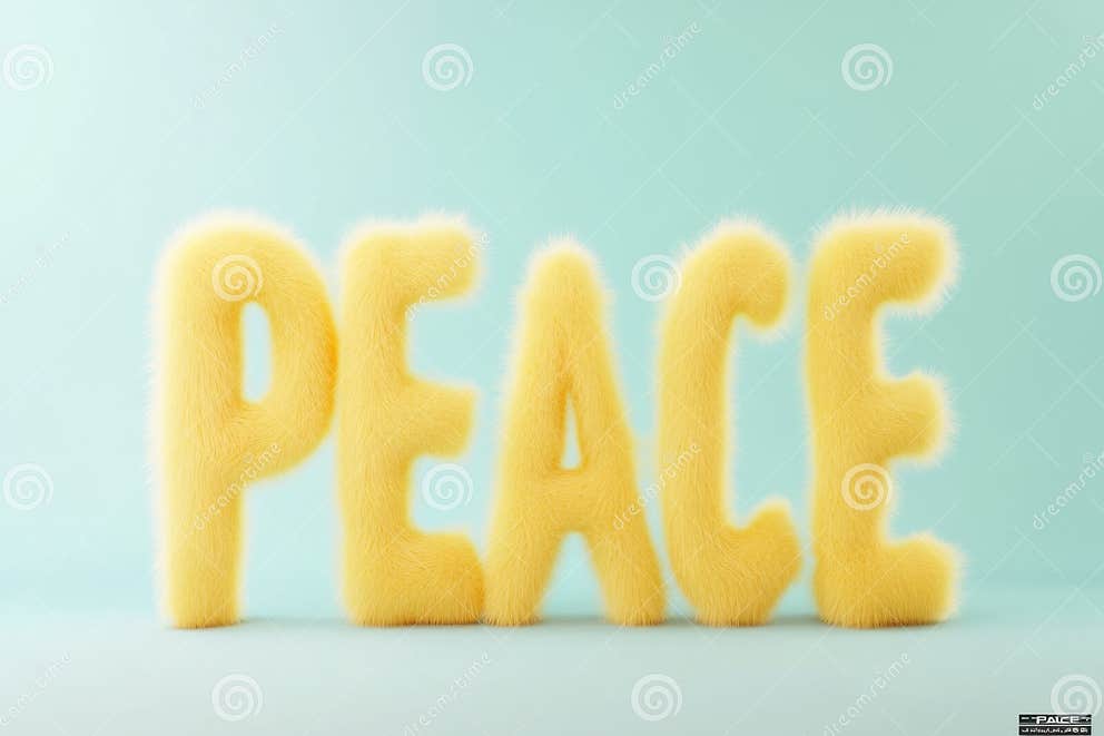 Fluffy Yellow Peace Text on Soft Mint Background for Tranquil Design ...
