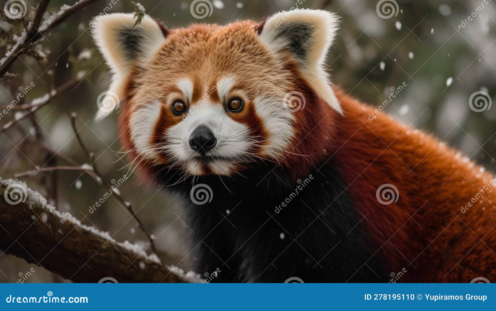Fluffy Young Panda Sitting on Wet Branch Generated by AI Stock ...