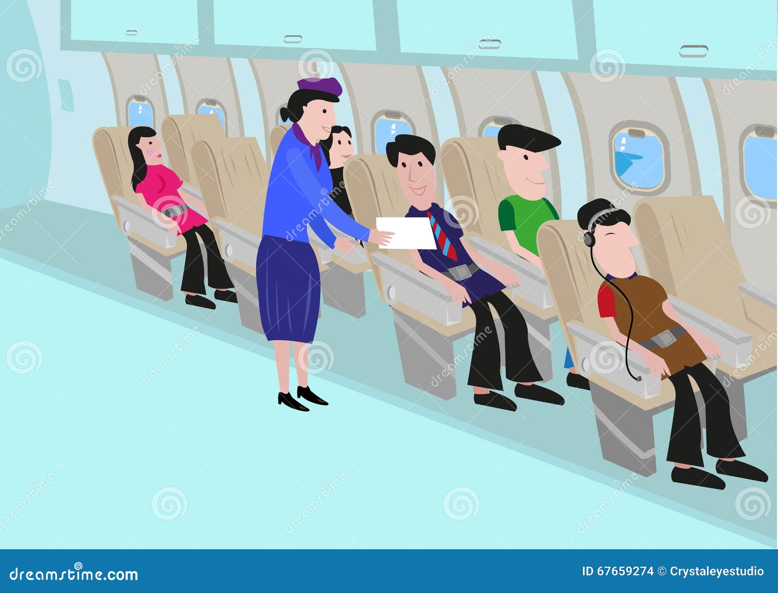 Flugbegleiter Talks Zu Einem Passagier in Einem Gang Editable Clipart ...