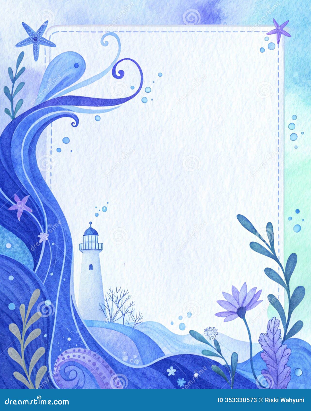Fluid Abstract Border Design with Paper Texture and Dreamy Blues ...