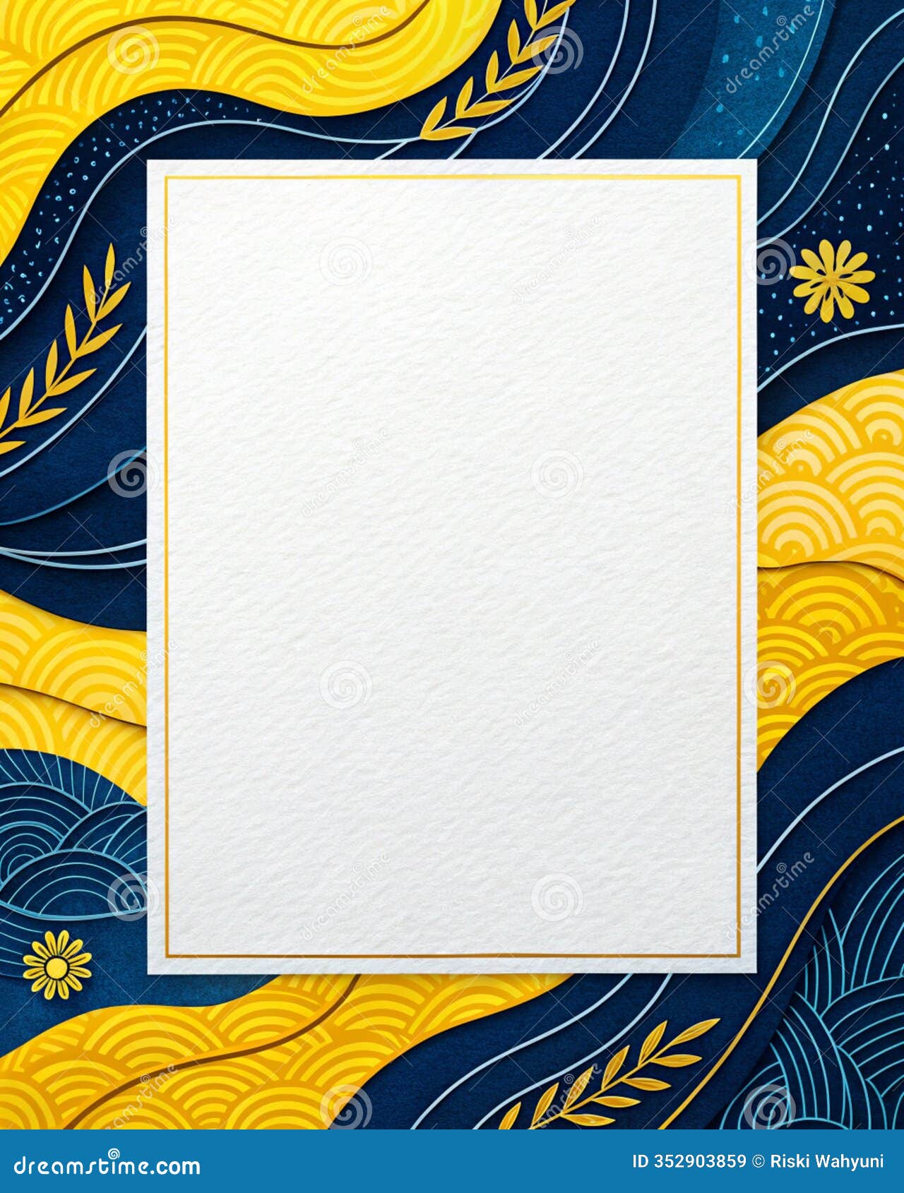 Fluid Abstract Border Design with Paper Texture and Midnight Gold ...