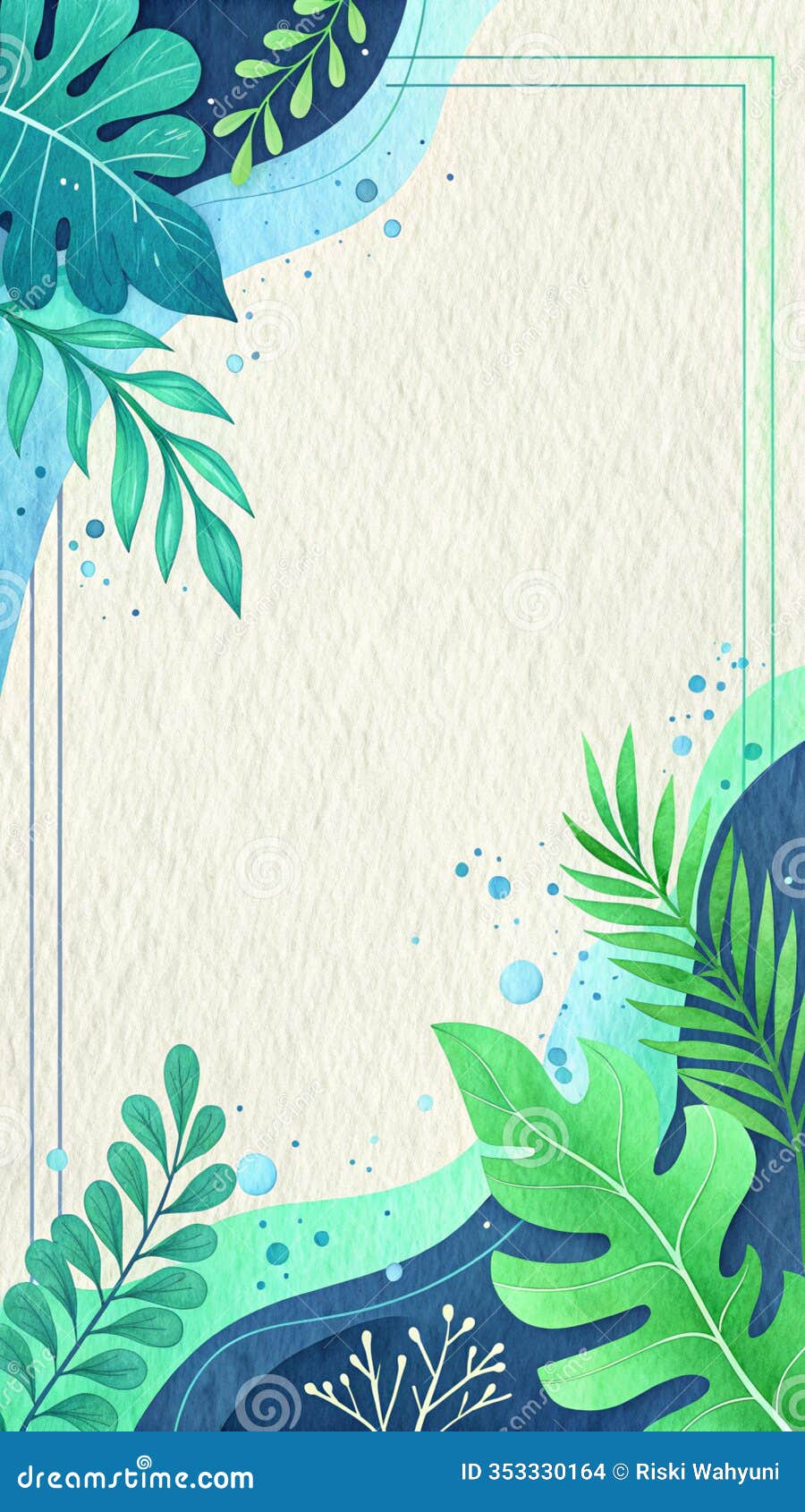 Fluid Abstract Border Design with Paper Texture and Tropical Lagoon ...