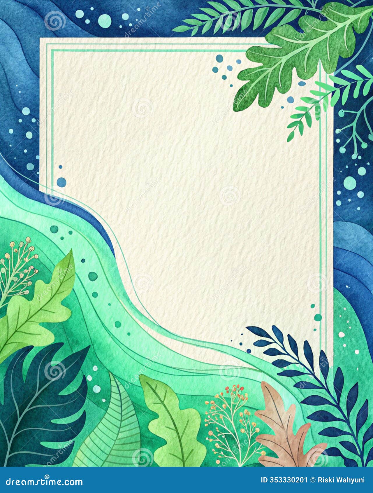 Fluid Abstract Border Design with Paper Texture and Tropical Lagoon ...