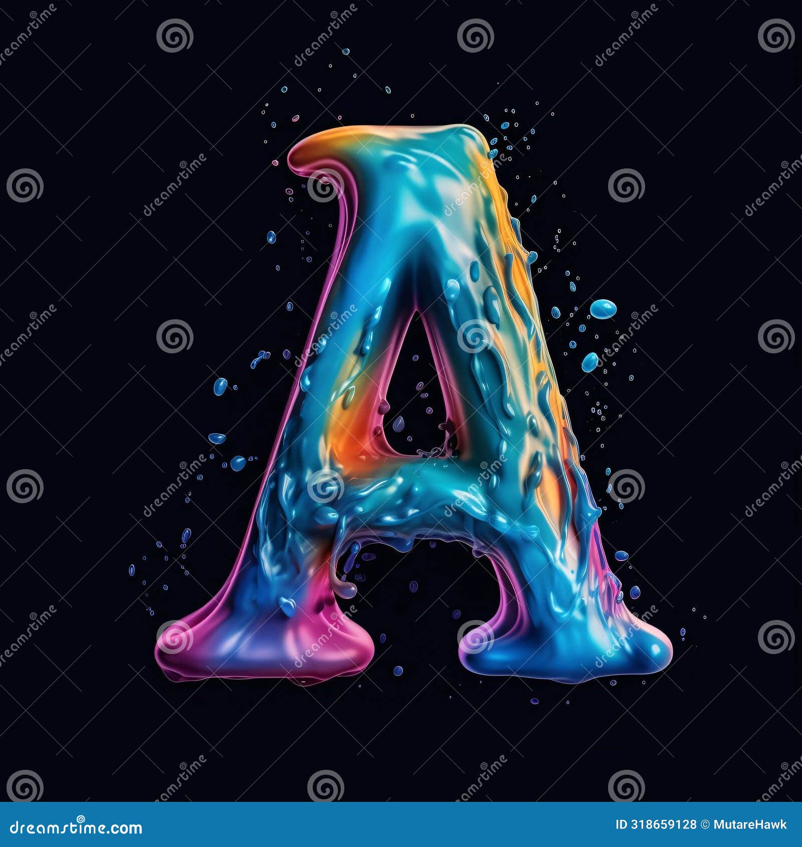 Fluid Alphabet Letter a Uppercase. 3D Rendering Stock Illustration ...