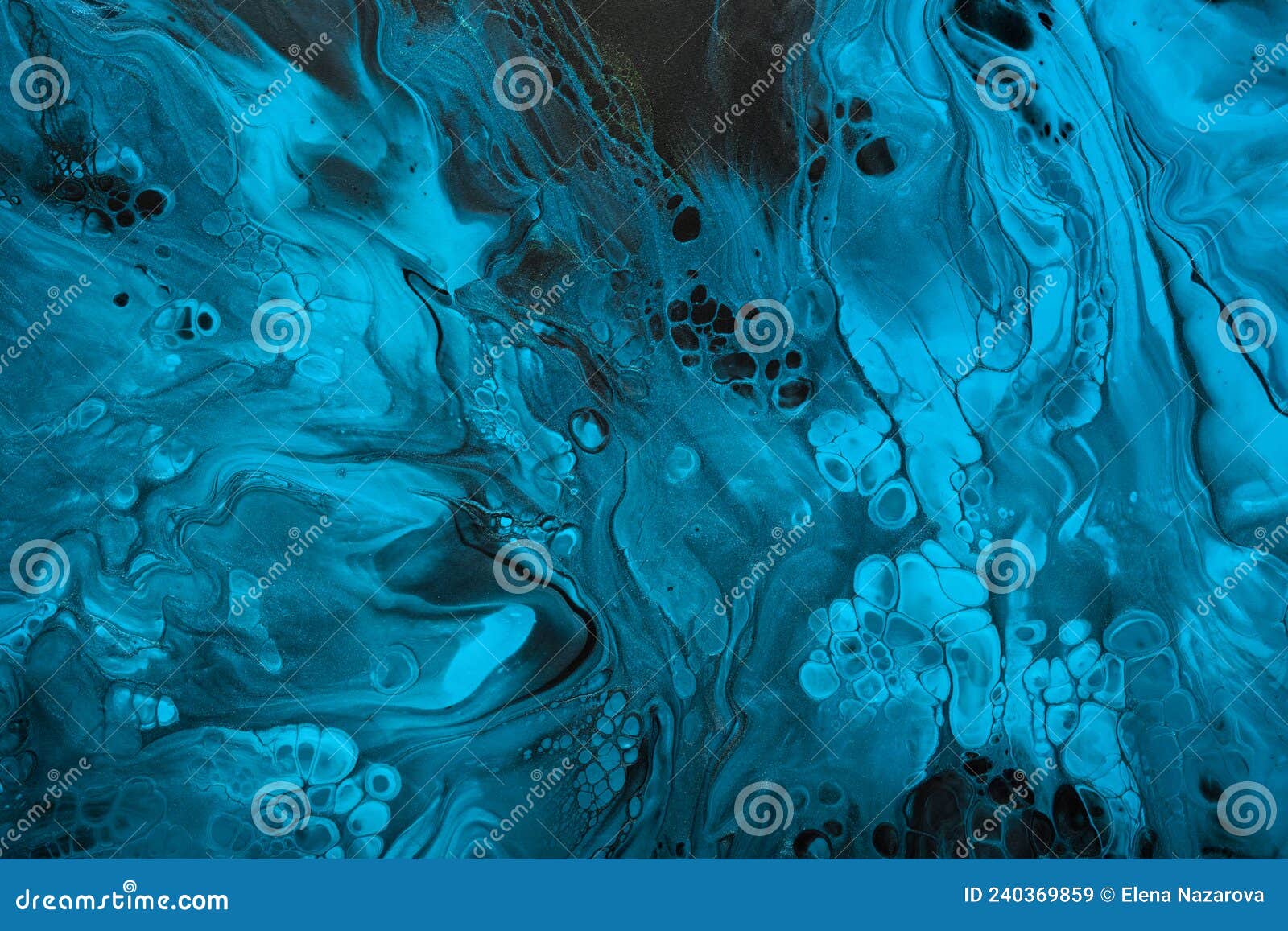 Fluid Art. Blue Abstract Wave Swirls on Black Background Stock Image ...