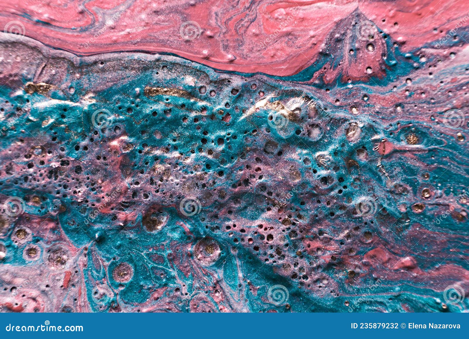 Fluid Art. Embossed Mixing, Craters And Drips Of Turquoise Paint ...