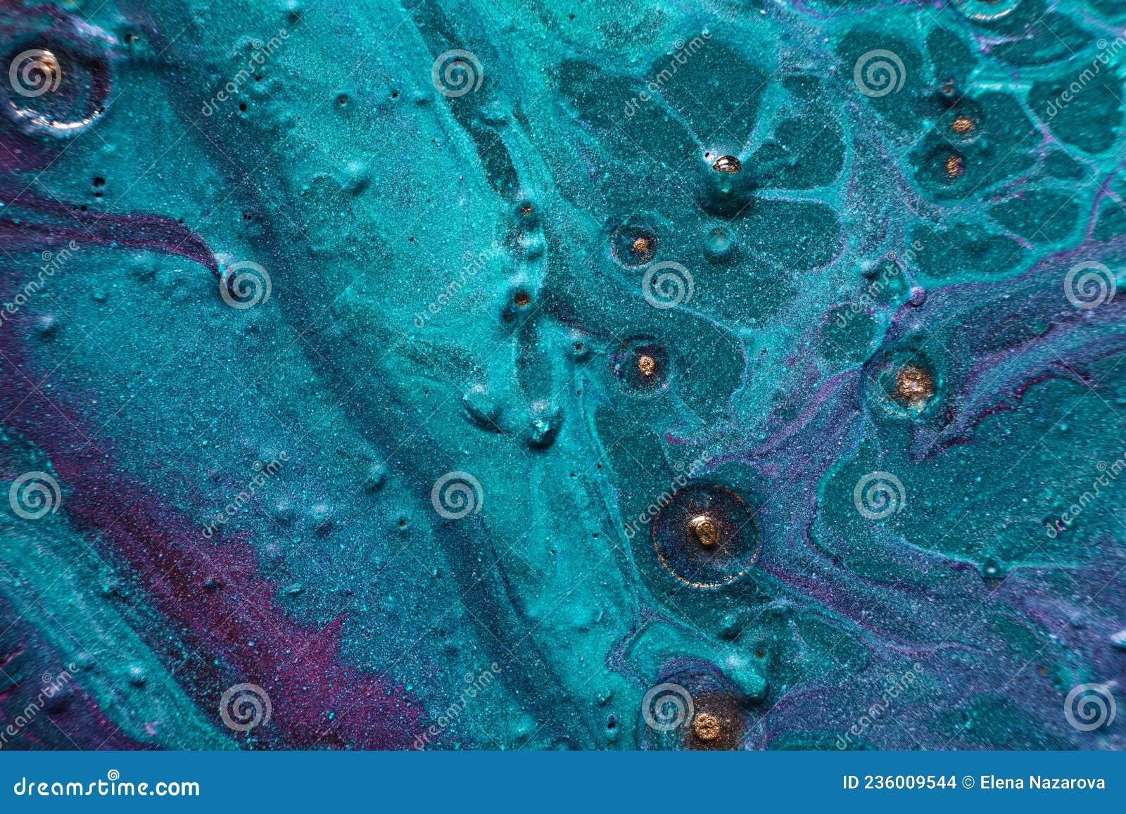 Fluid Art. Embossed Mixing, Craters And Drips Of Turquoise Paint ...