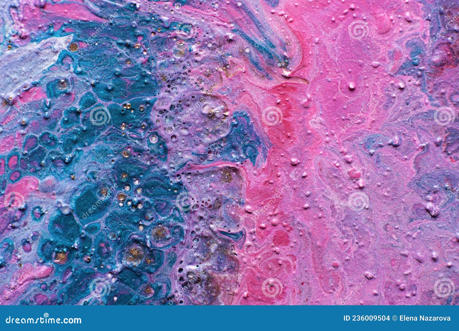 Fluid Art. Embossed Mixing, Craters And Drips Of Turquoise Paint ...