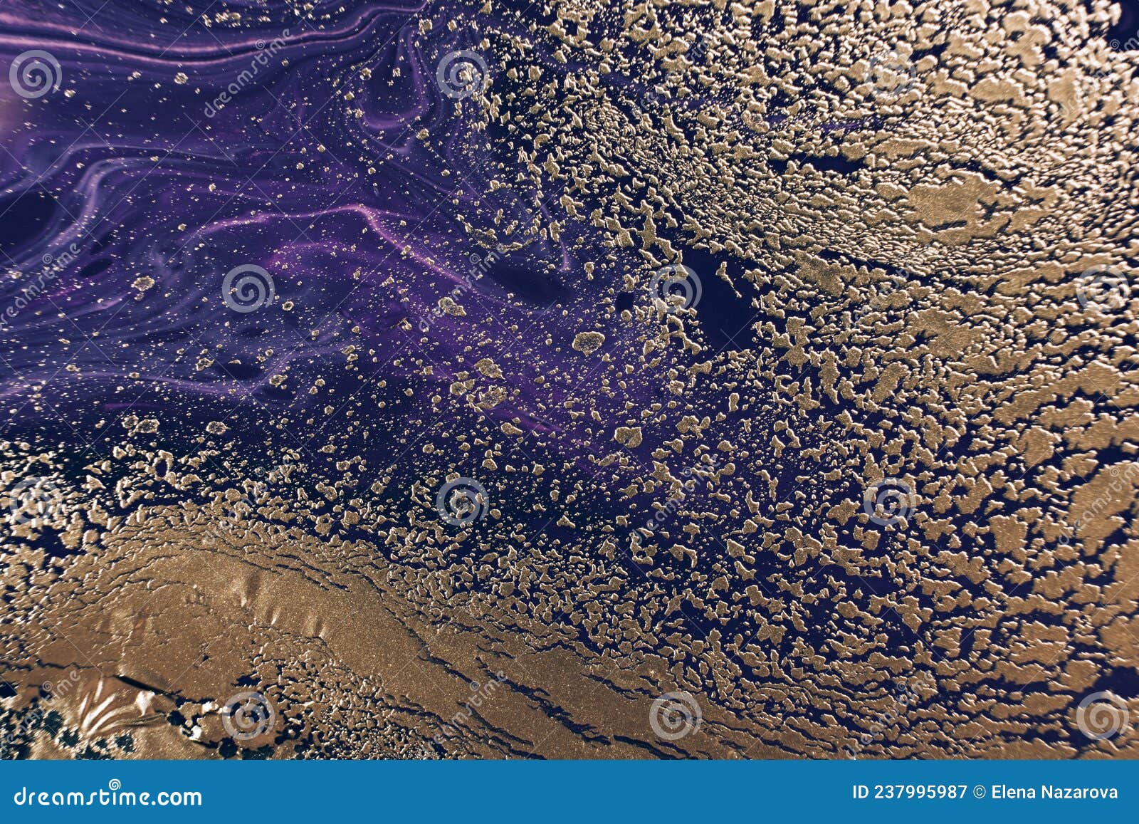 Fluid Art. Golden Metallic Particles And Violet Waves. Marble Effect ...