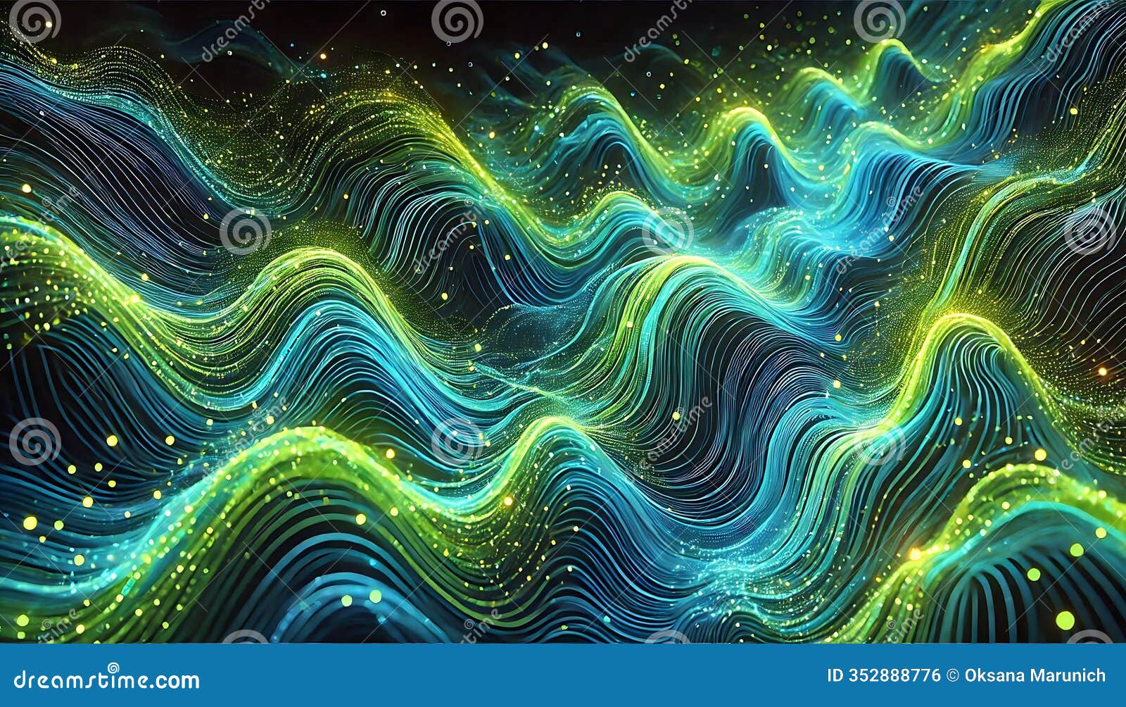 Fluid, Bioluminescent Wave Patterns in Vivid Greens and Blues with a ...