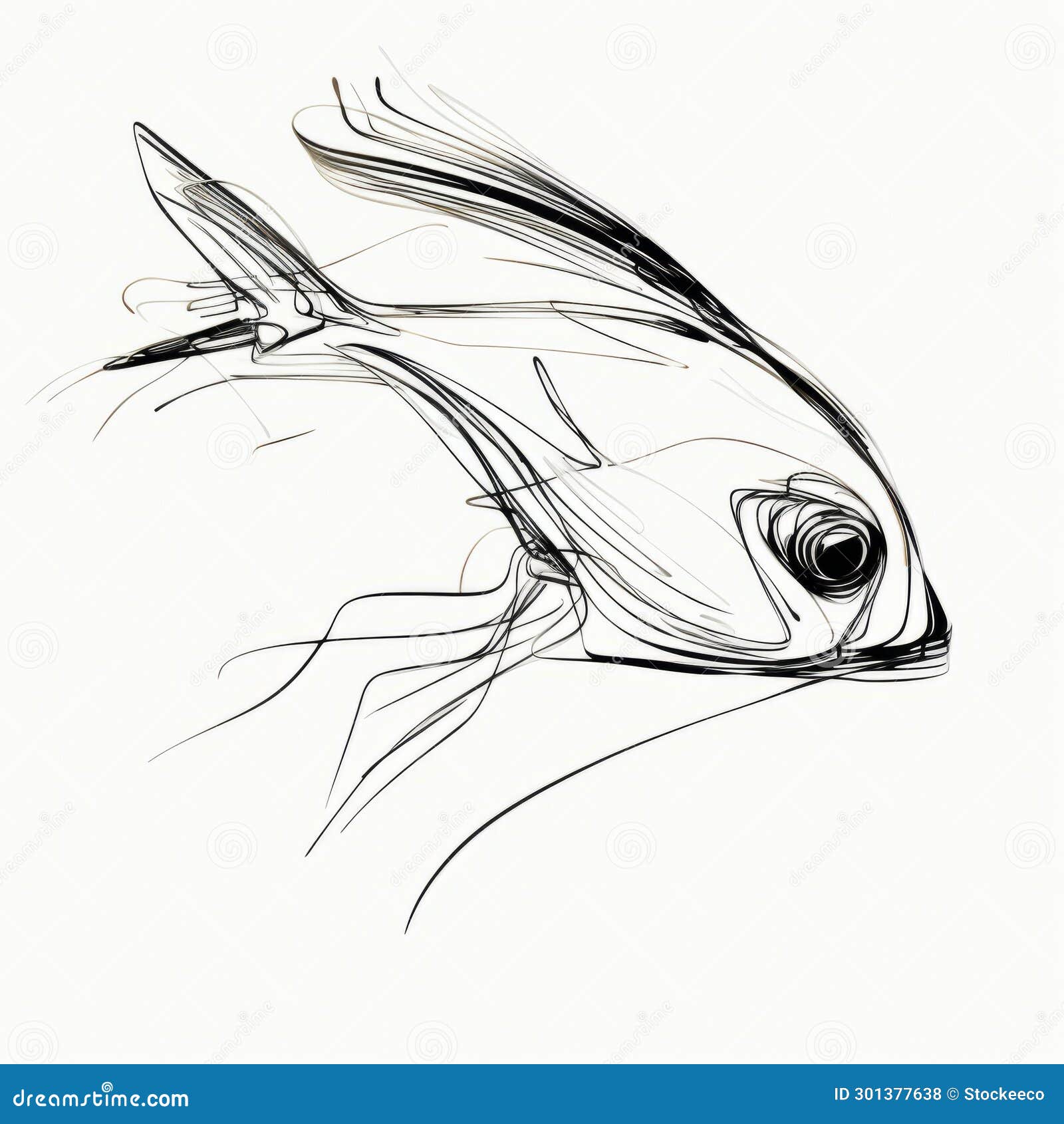 Fluid and Dynamic Fish Drawing on White Background Stock Illustration ...