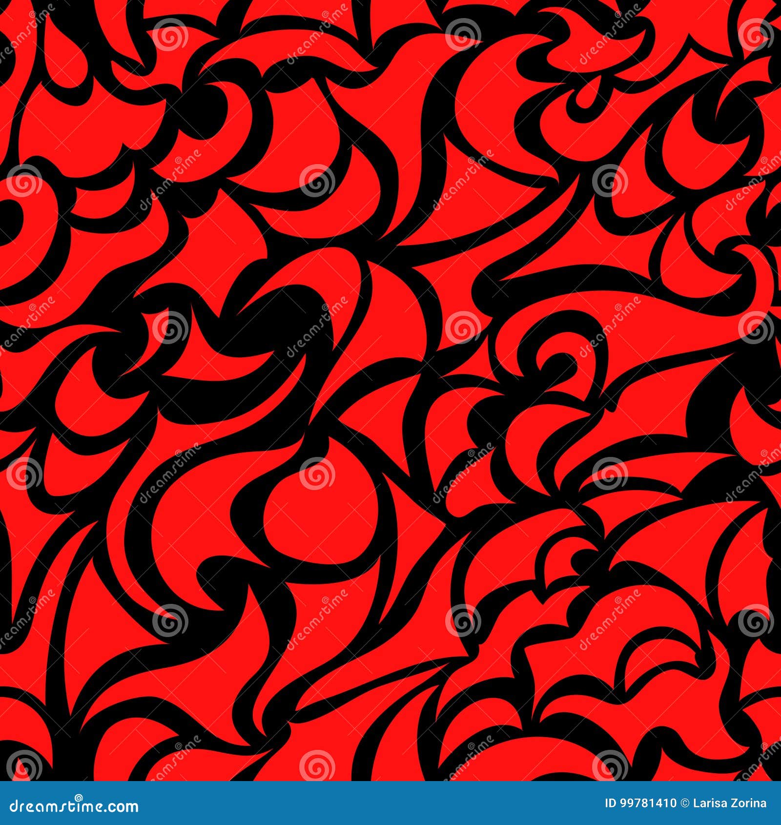 Wave Abstract Red Seamless Pattern on Black Background. Stock Vector ...